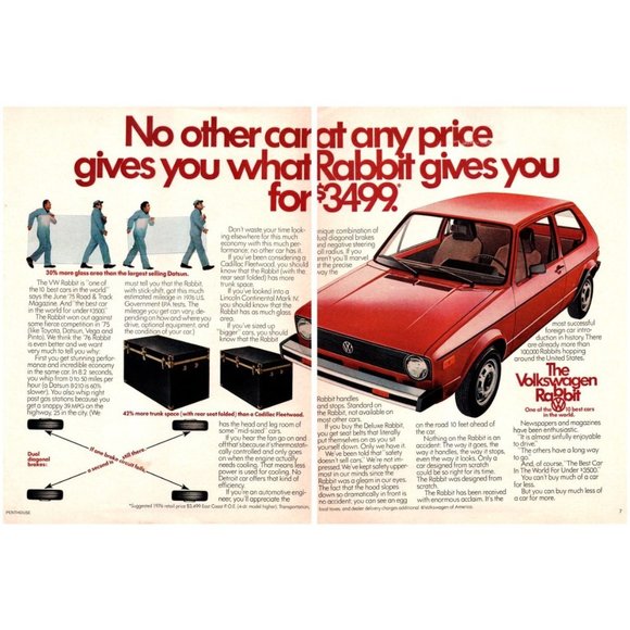 Volkswagen | Art | 976 Vw Volkswagen Rabbit Red Hatchback Vintage Print ...